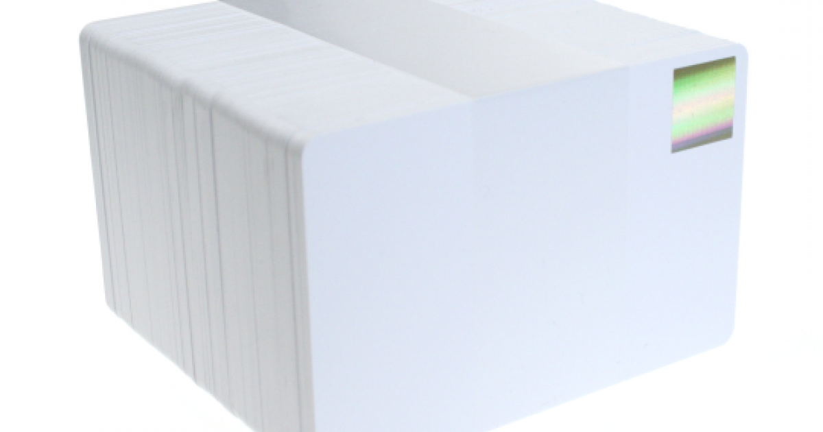 Blank White Plastic Cards with Gold Holopatch - Pack of 100 | Total ID