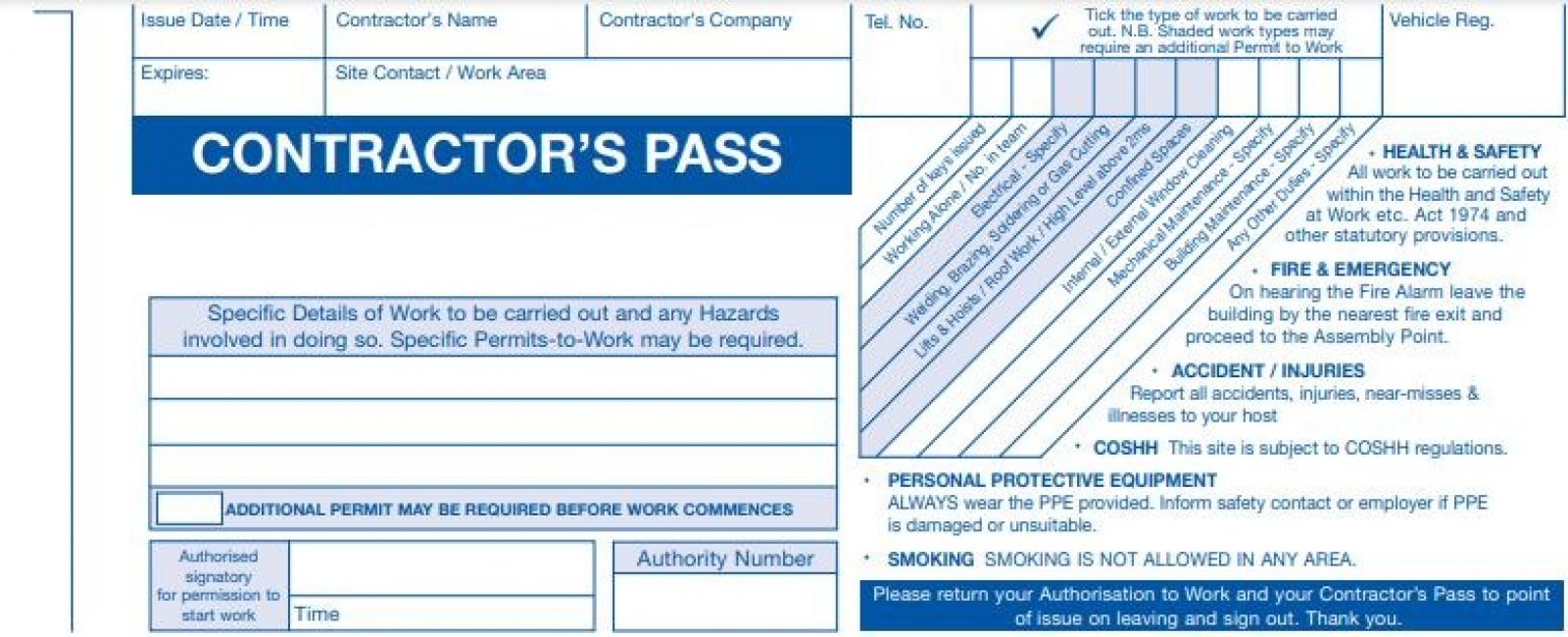 Contractor Authorisation To Work & Fire Register System | Total ID