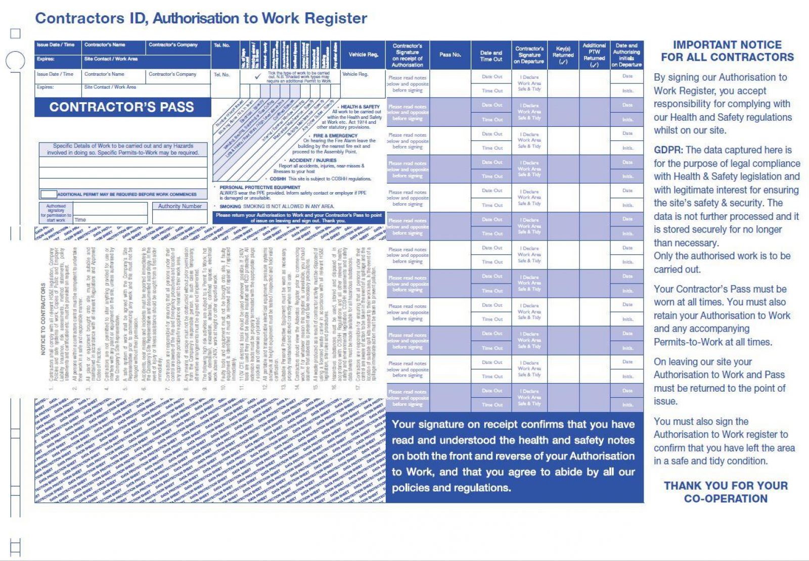 Contractor Authorisation To Work & Fire Register System | Total ID